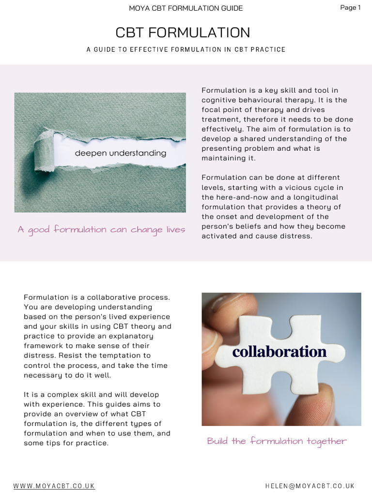 CBT Formulation Guide | PDF | Cognitive Behavioral Therapy | Anxiety ...