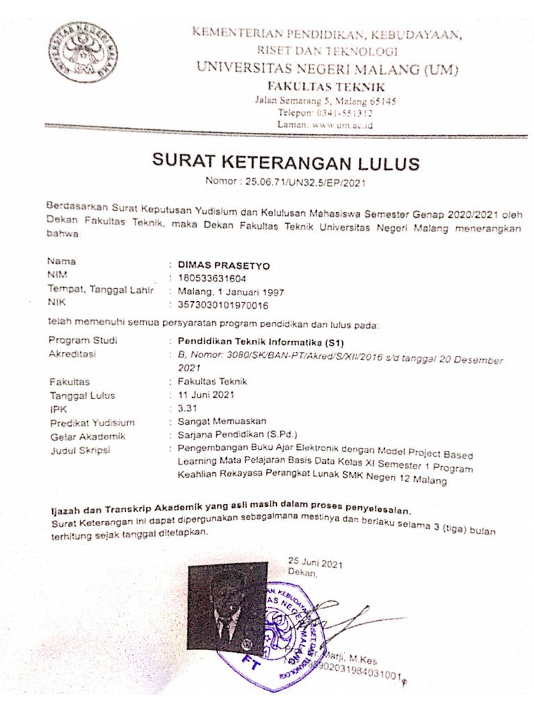 Surat Keterangan Lulus | PDF