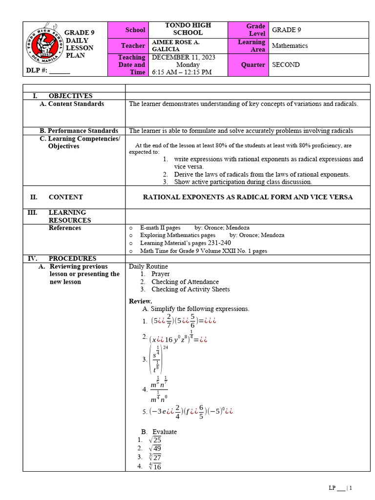 Converting Rational Exponents to Radicals | PDF