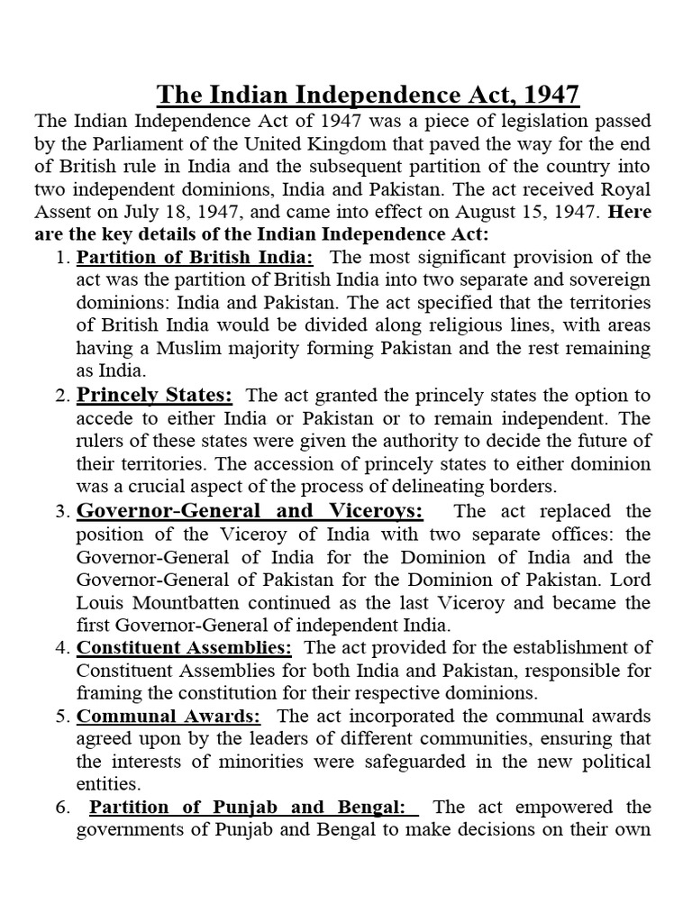 The Indian Independence Act 1947 | PDF