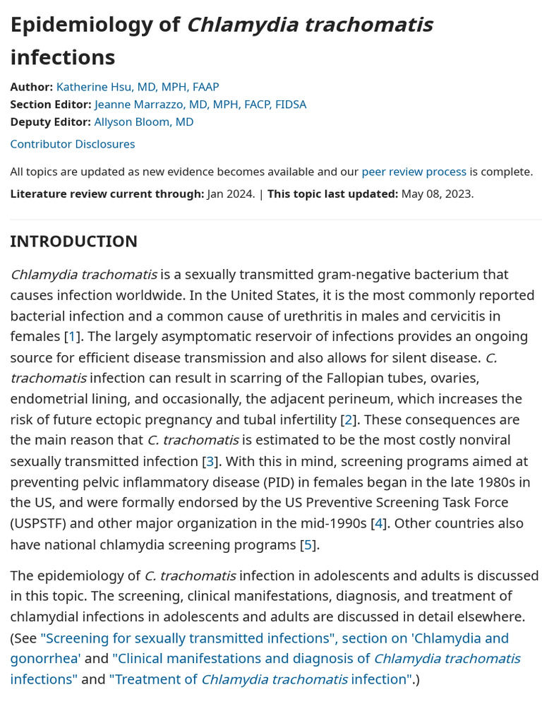 UpToDate Epidemiology of - I - Chlamydia Trachomatis - I - Infections | PDF