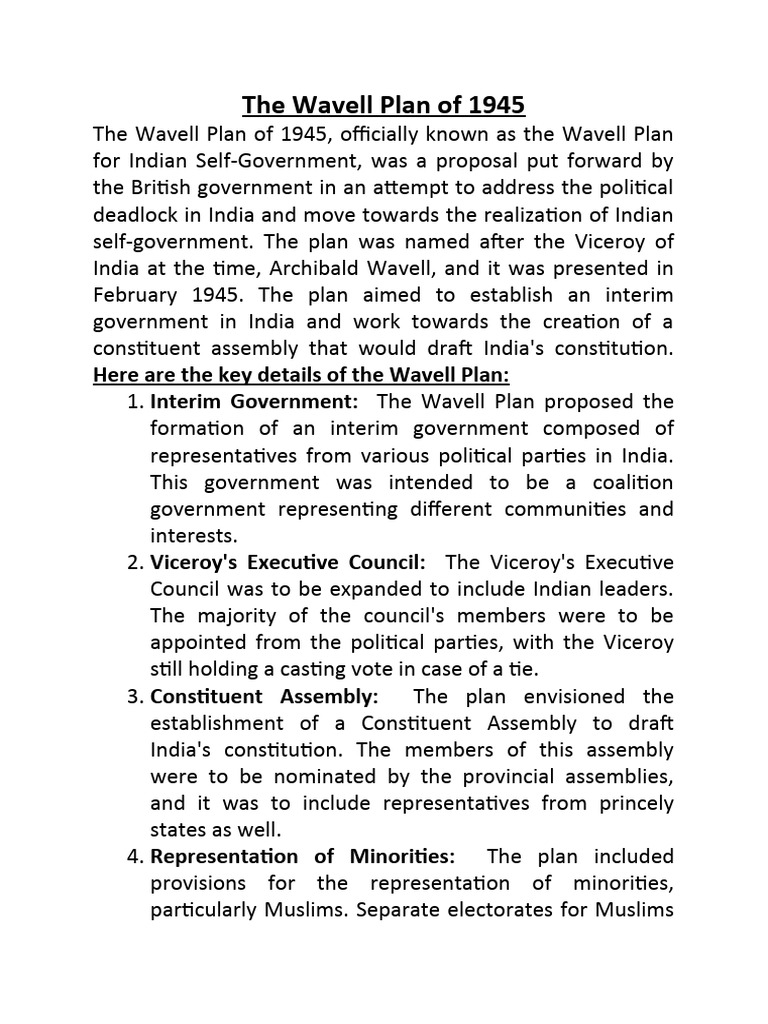 The Wavell Plan of 1945 | PDF | Politics Of Pakistan | Politics Of India