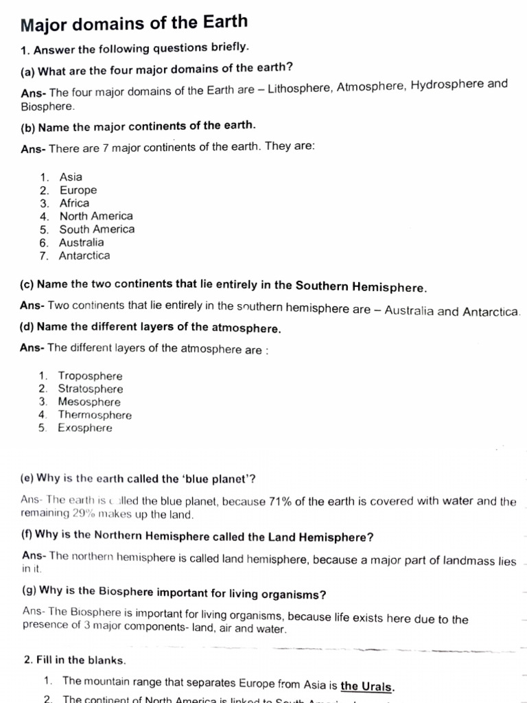 Notes - Major Domains of The Earth Class 06 Geography | Download Free ...