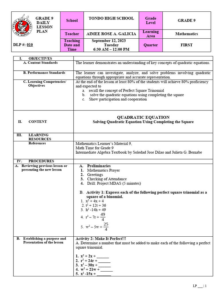 Mastering Quadratic Equations: Completing the Square | PDF | Equations | Quadratic Equation