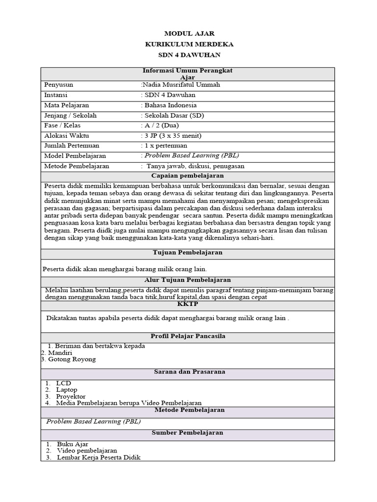 Modul Ajar B. Indo Nadia | PDF | Karier & Perkembangan
