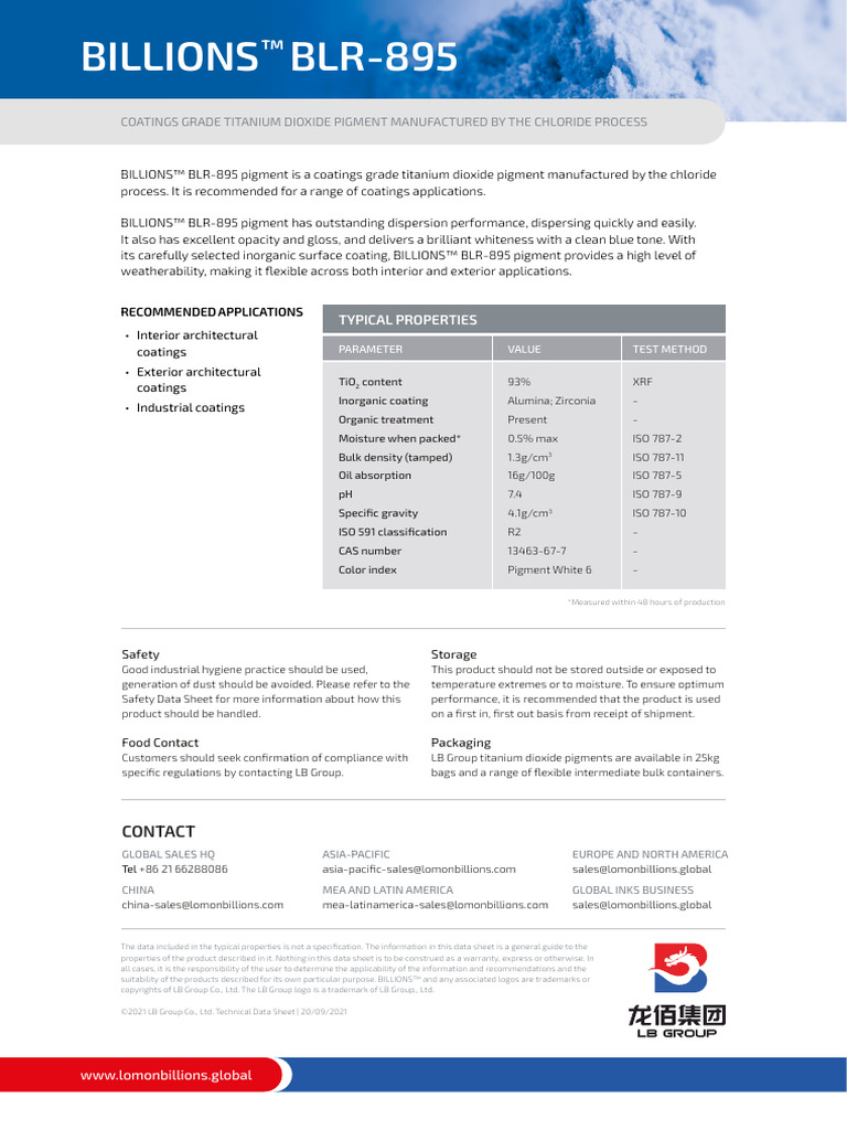 TDS BLR 895 en 1 | PDF | Titanium Dioxide | Pigment