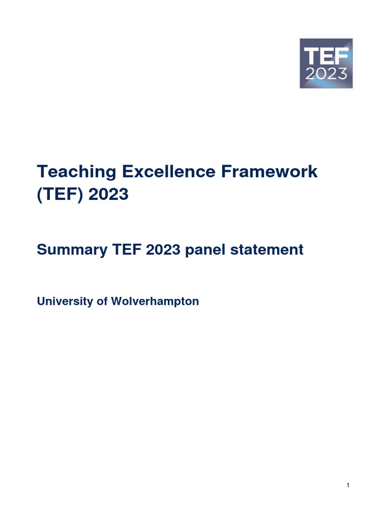 University of Wolverhampton Summary TEF 2023 Panel Statement | PDF
