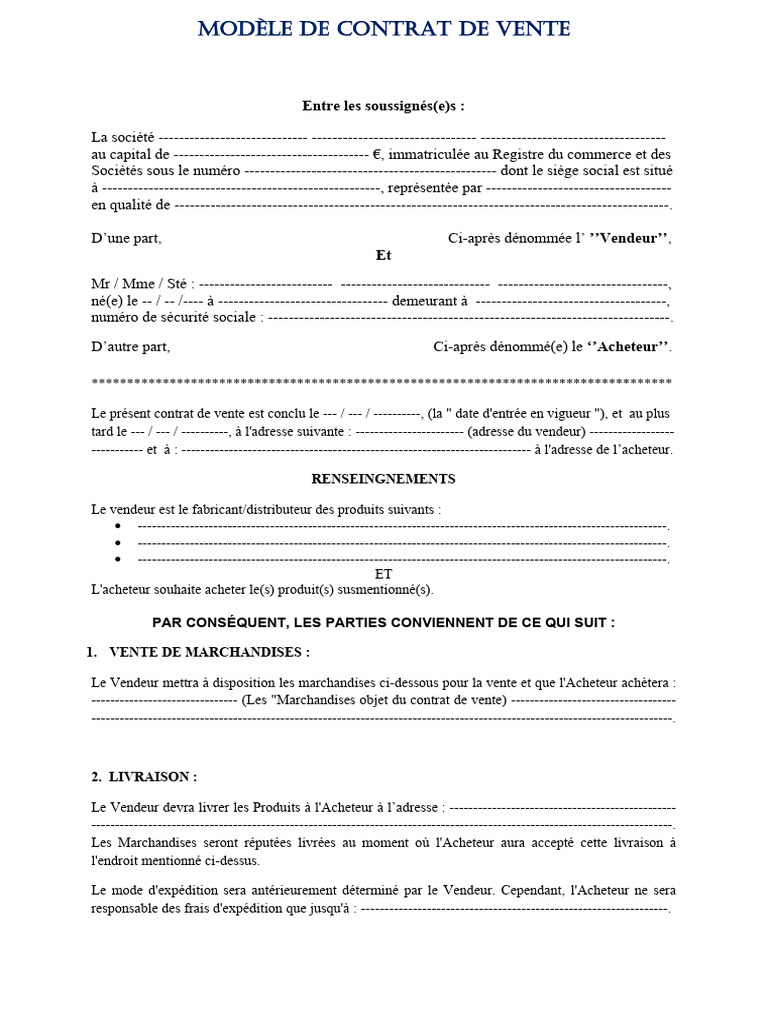 Contrat de Vente | PDF | Facture | Sodles