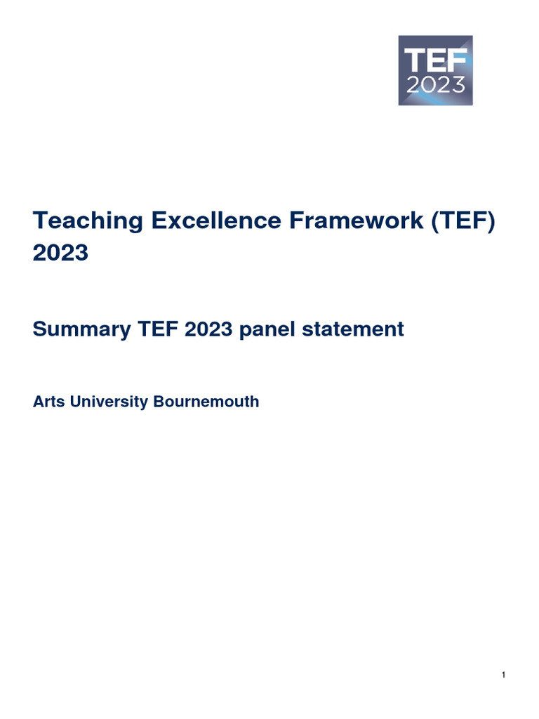 Arts University Bournemouth Summary TEF 2023 Panel Statement | PDF ...