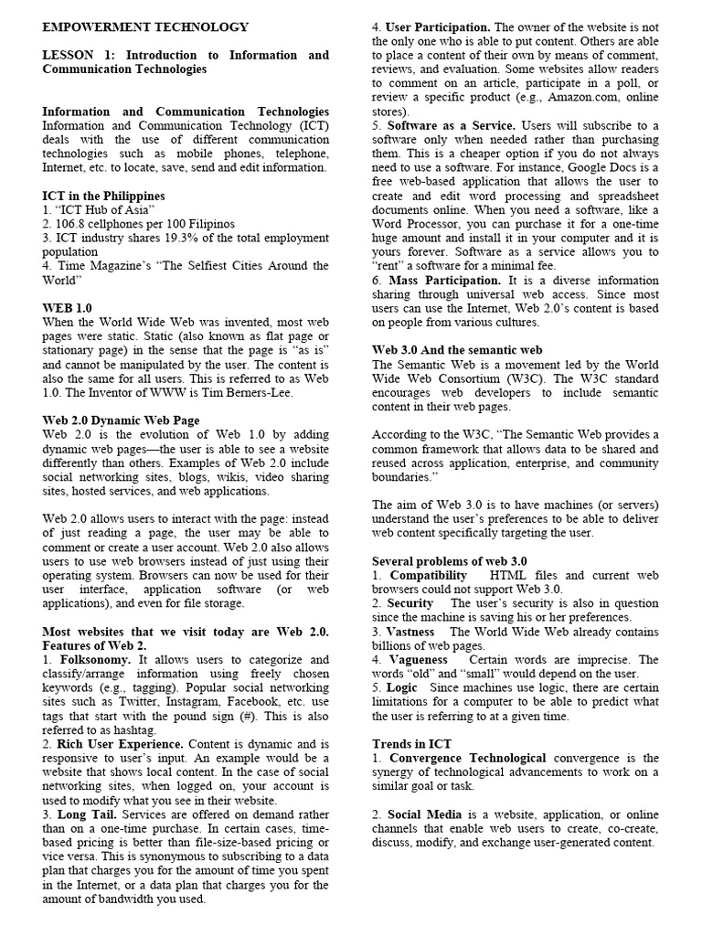Empowerment Technology Reviewer | PDF | World Wide Web | Internet & Web