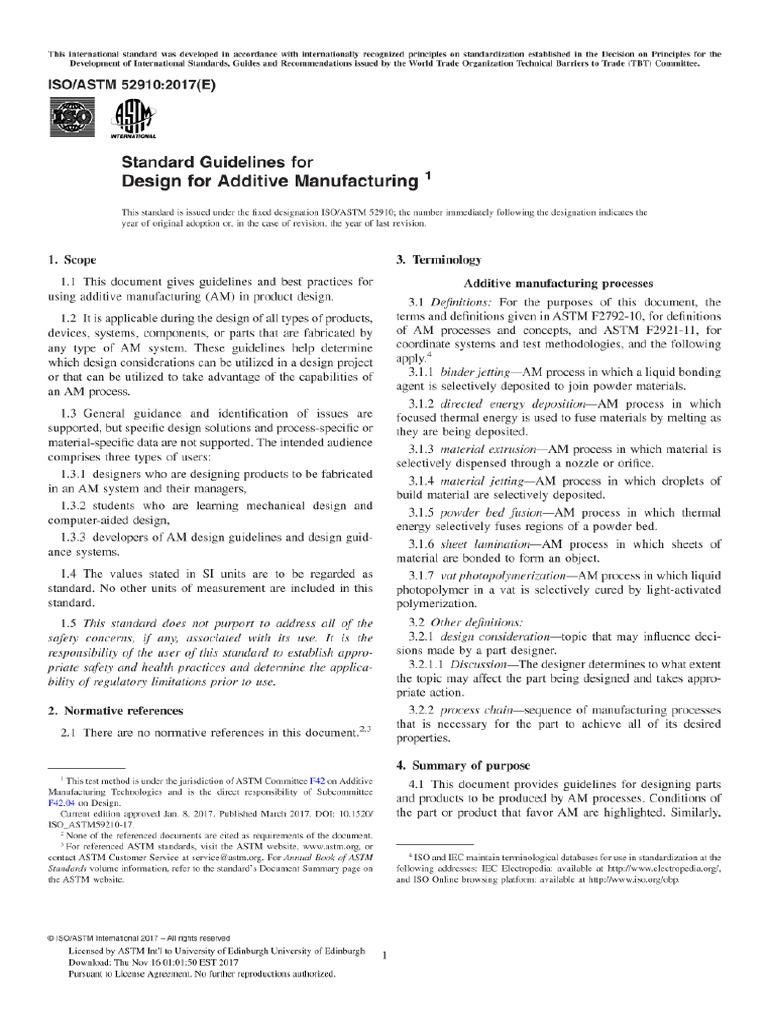ASTM ISO ASTM 52910-17 Standard Guidelines For Design For Additive ...