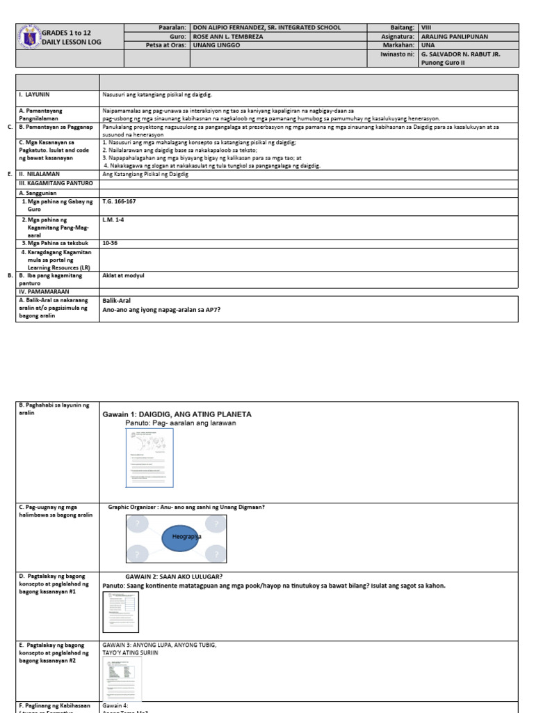 Ap DLL W1 Grade 8 First Quarter | PDF