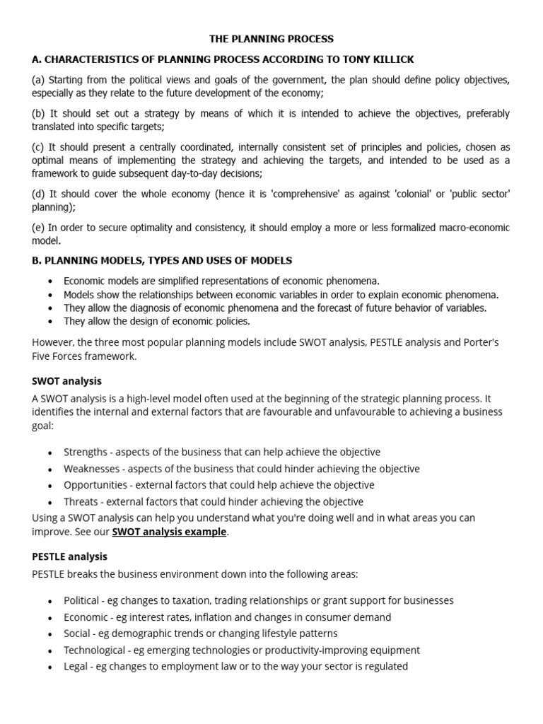 THE PLANNING PROCESS | PDF | Swot Analysis | Strategic Management