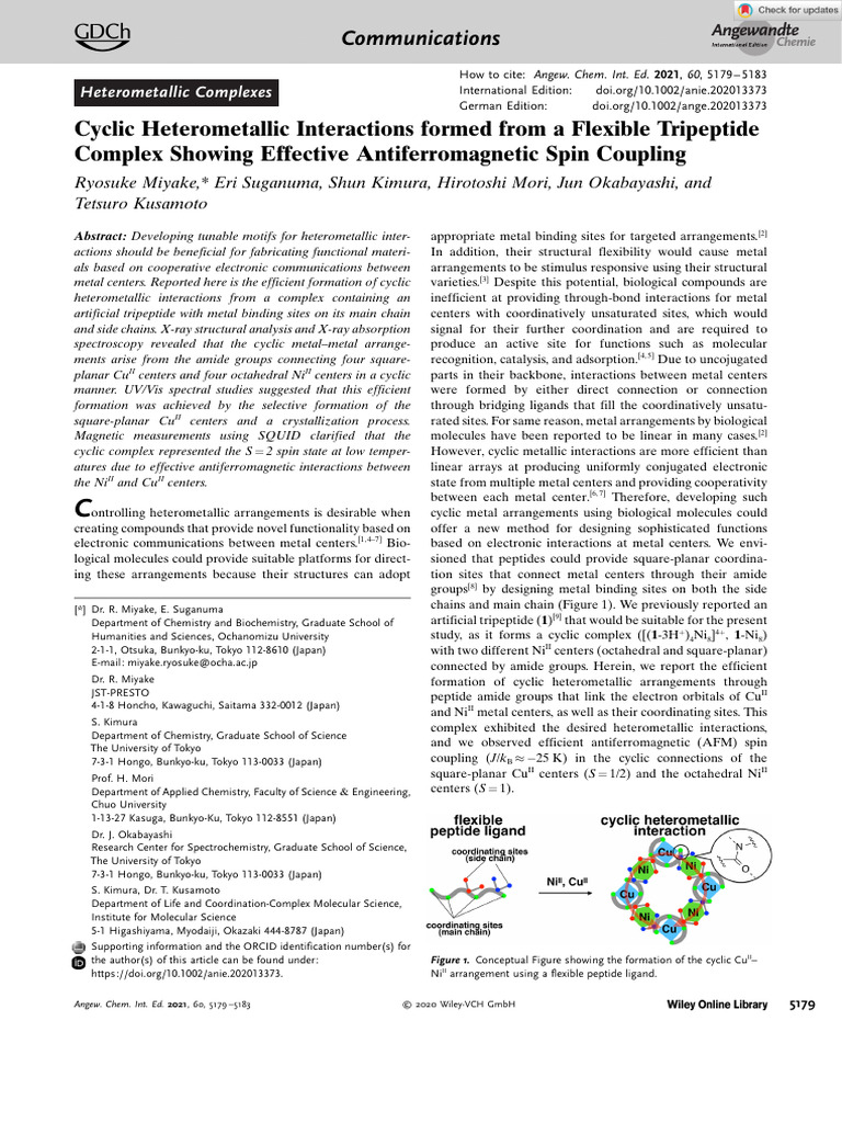 Cyclic Heterometallic Interactions Formed From A Flexible Tripeptidecomplex Showing Effective
