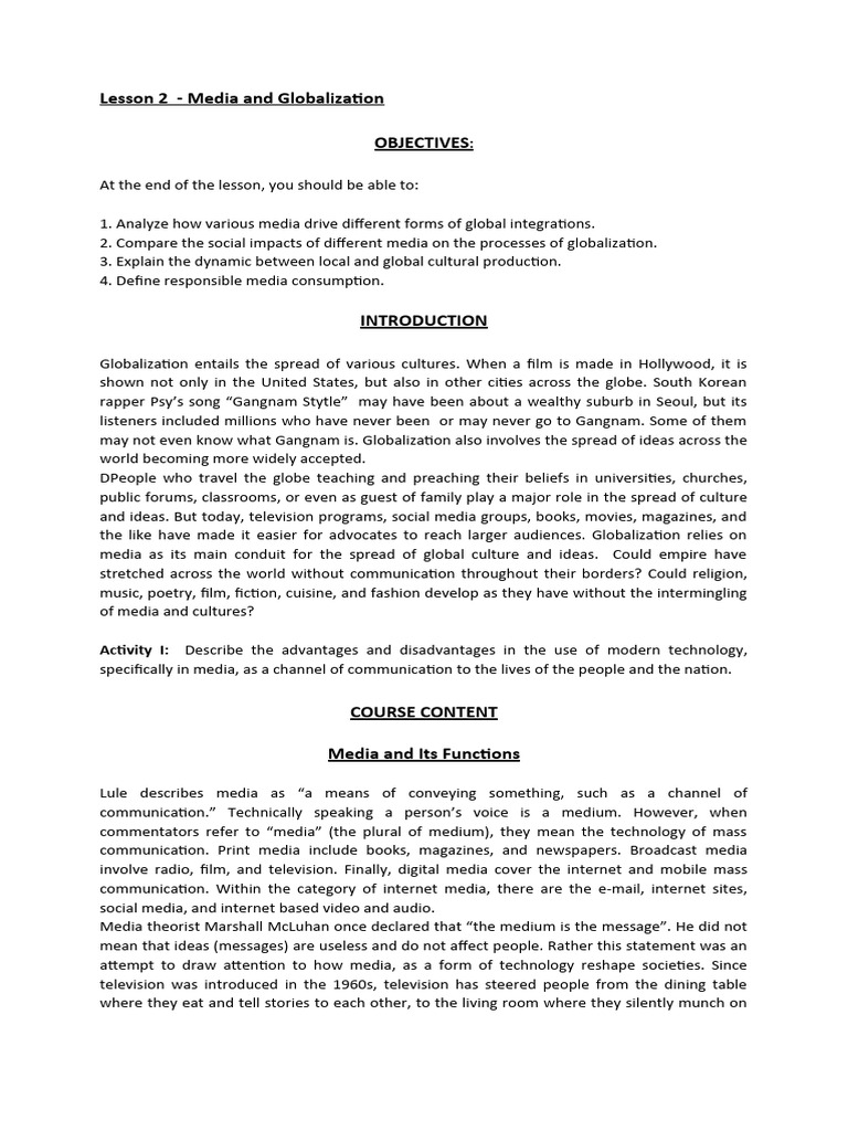 Module 2 Lesson 2 And Lesson 3 Module 3 Lesson 1 Contemporary Pdf Economic Growth Mass Media 