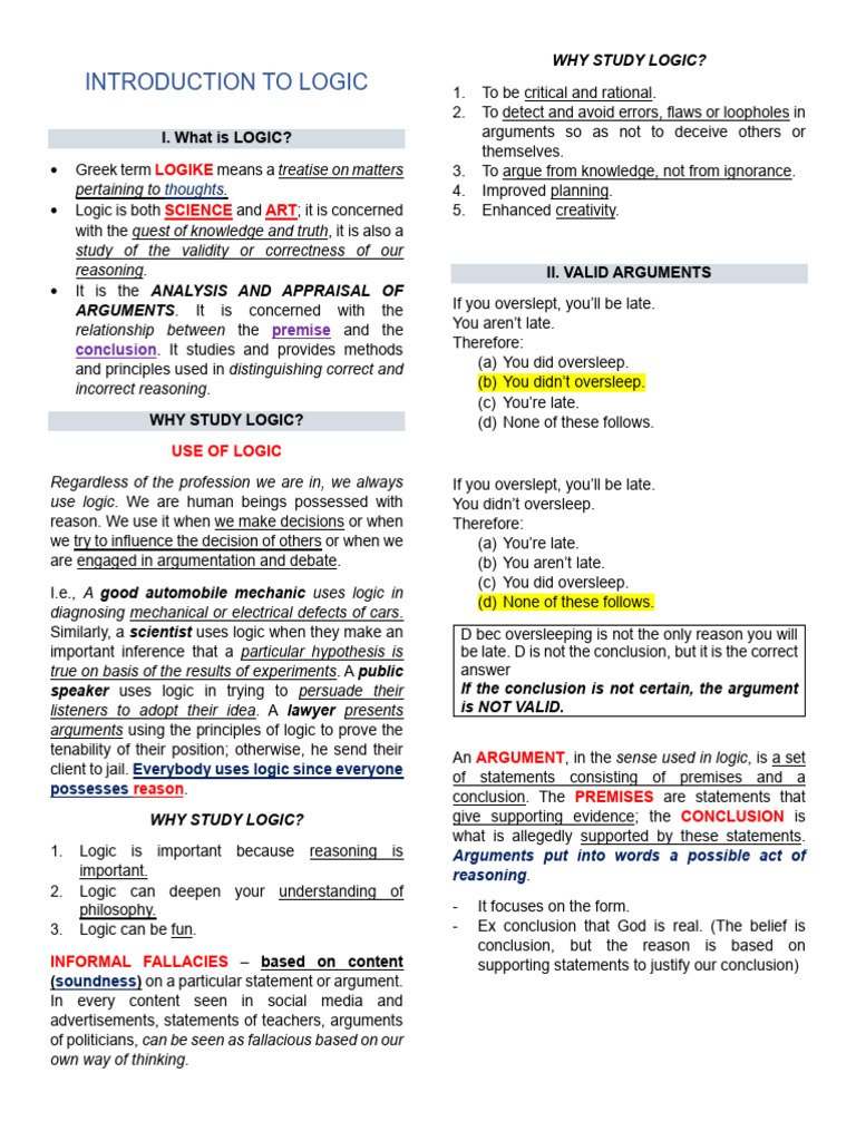 Introduction To Logic Module | PDF | Argument | Logic