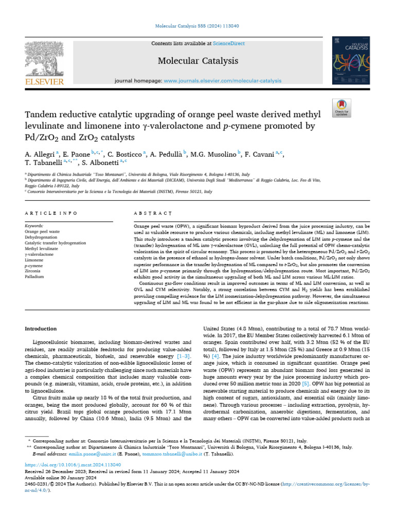 Tandem Reductive Catalytic Upgrading of Orange Peel Waste Deriv 2024 ...
