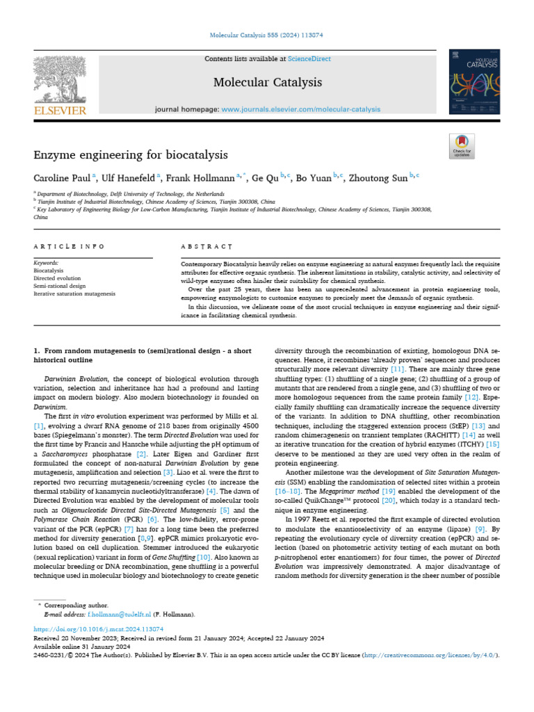 Enzyme Engineering For Biocatalysis - 2024 - Molecular Catalysis | PDF ...