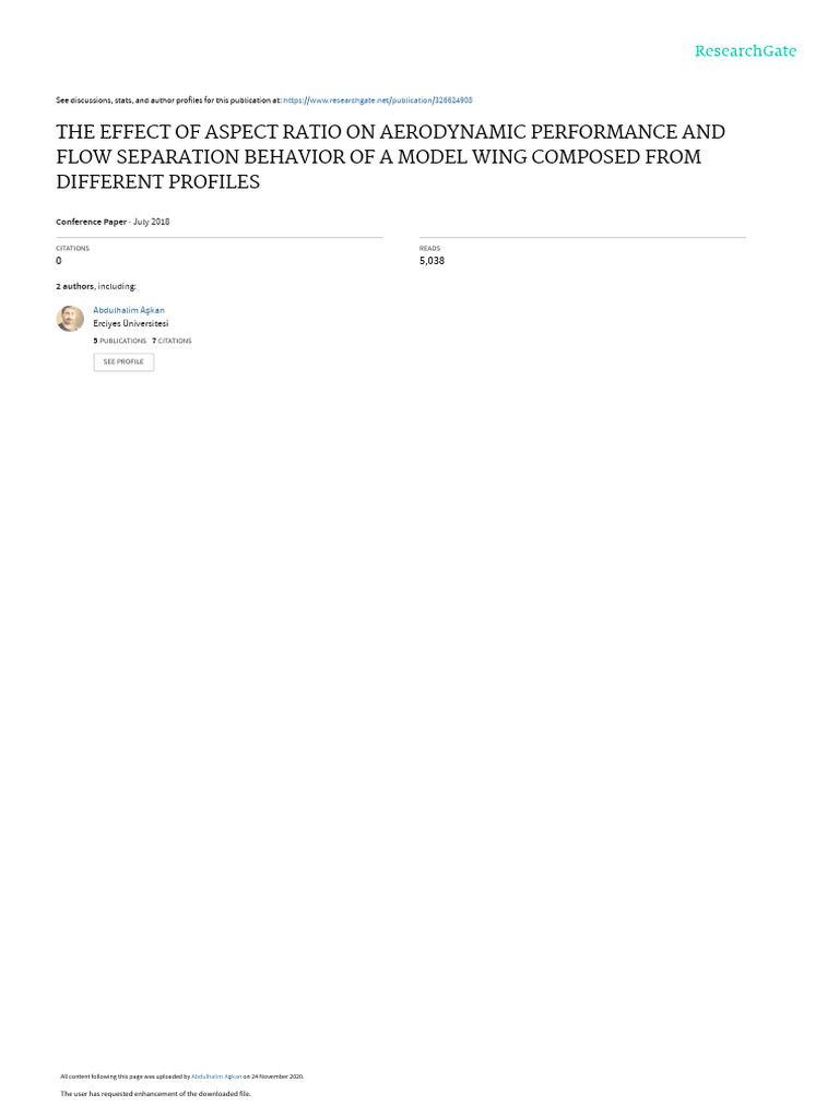 The Effect of Aspect Ratio On Aerodynamic Performance and Flow ...