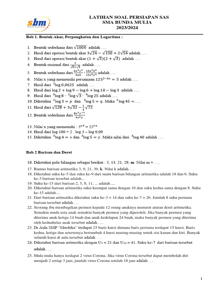 Soal Latihan Persiapan Sas Sma | PDF