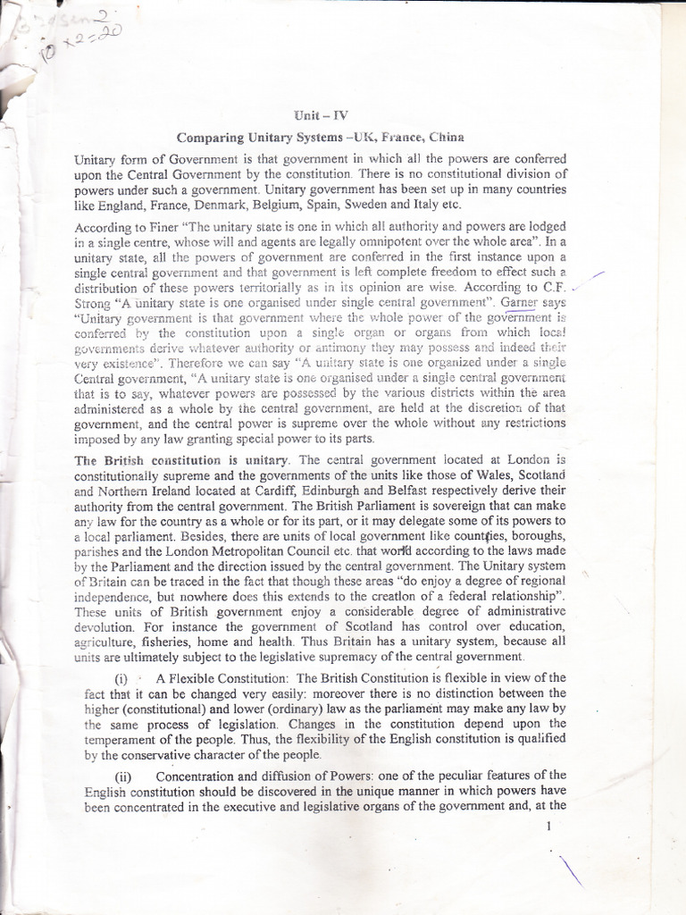 Unitary Government Systems: UK & France | PDF | Parliament ...