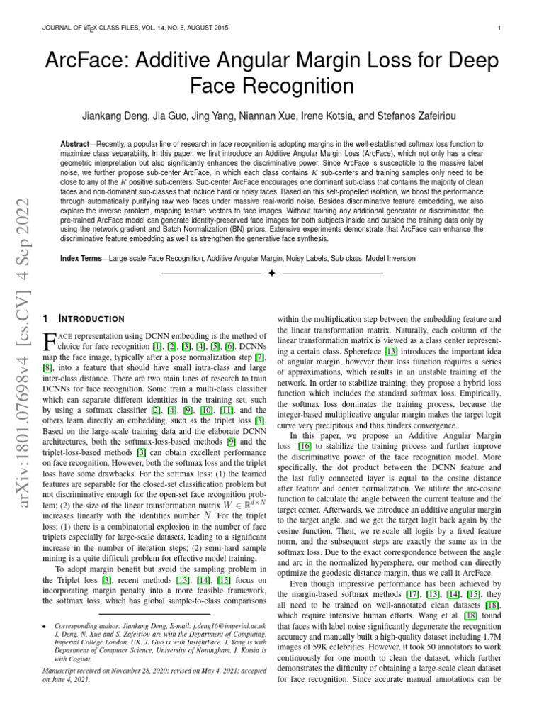 ArcFace - Additive Angular Margin Loss For Deep Face Recognition | Download Free PDF ...