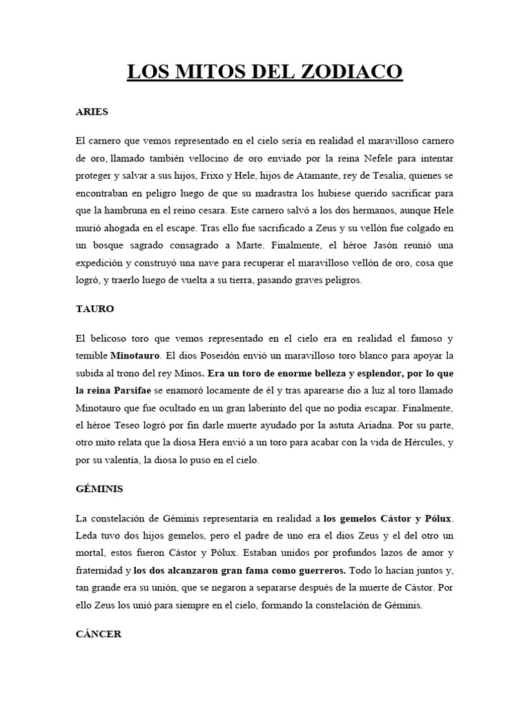 Mitos del Zodiaco en la Mitología Griega | PDF | Minotauro | Zeus