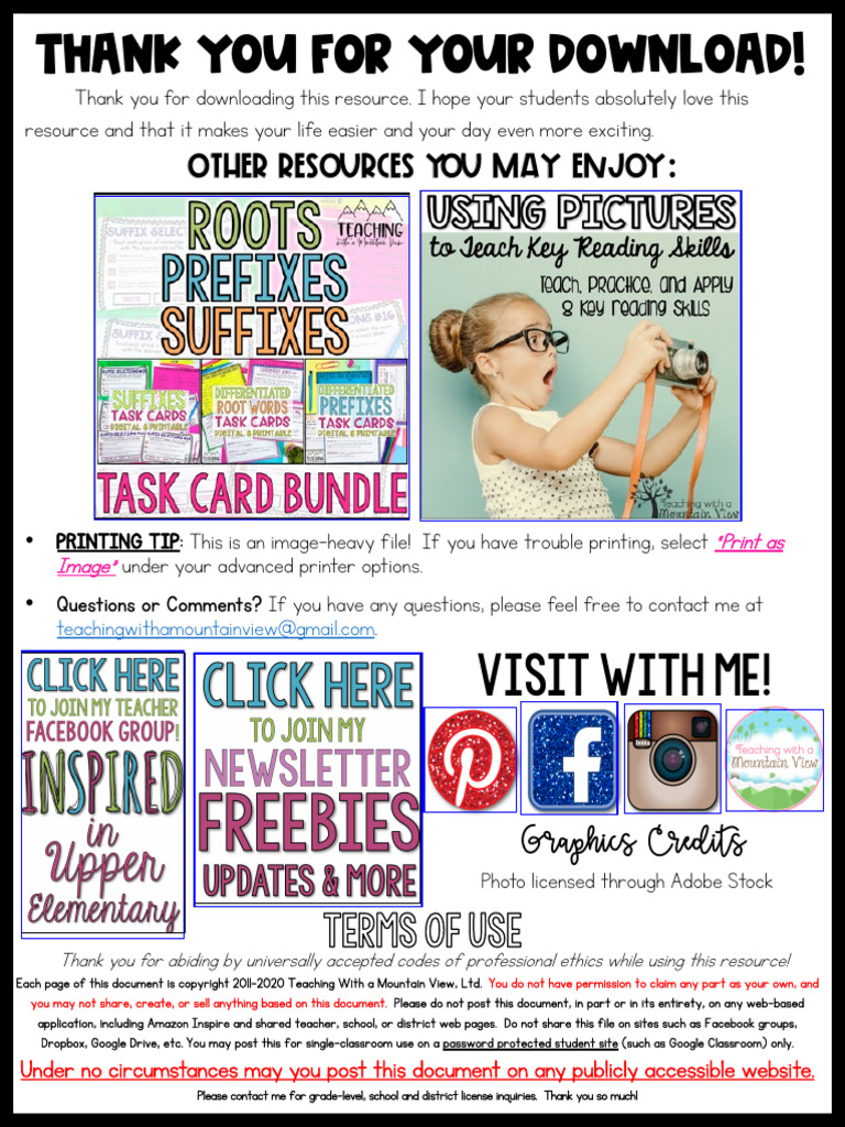 Prefixes Suffixes Freebie With Digital Access | PDF | Word | Websites
