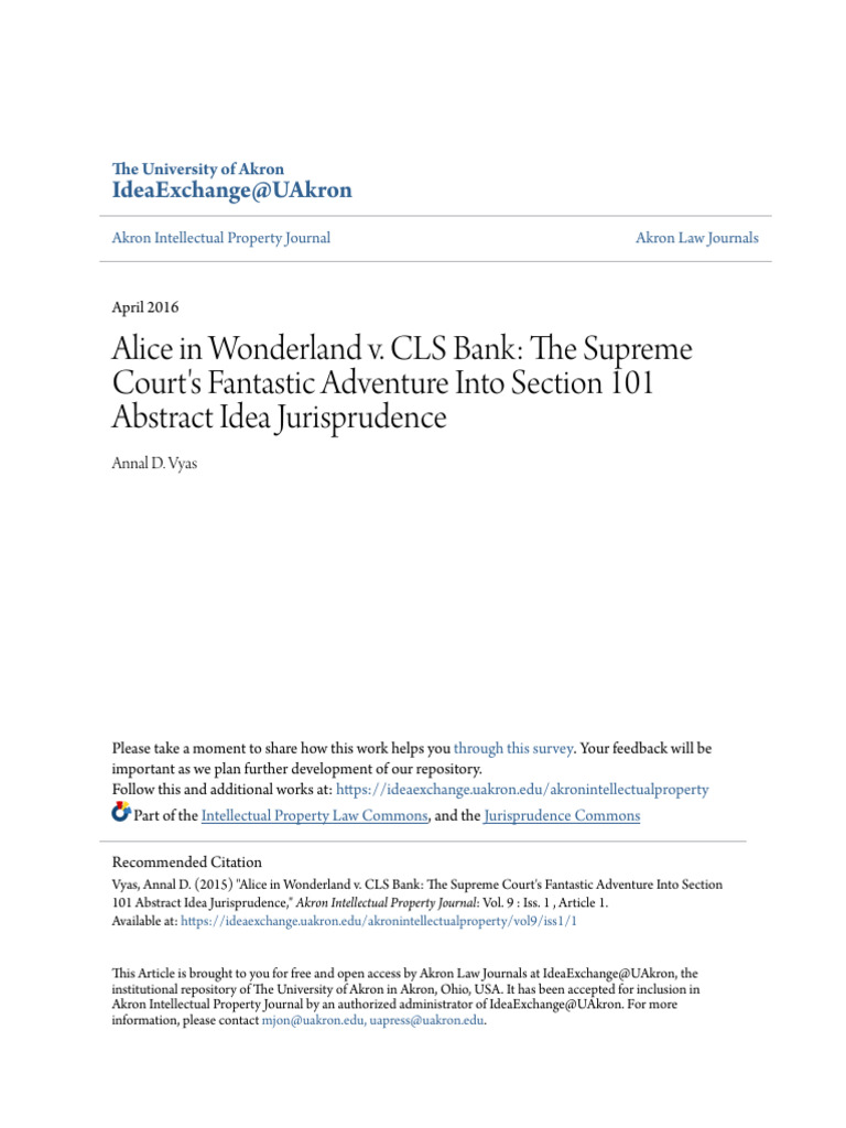 Alice in Wonderland v. CLS Bank | Download Free PDF | Invention | Patent