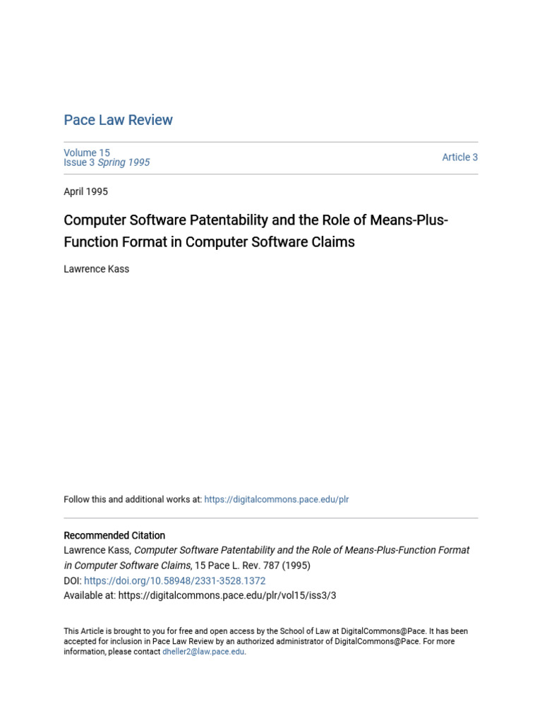 Computer Software Patentability and The Role of Means-Plus-Functi | PDF ... Computer Software Patentability and The Role of Means-Plus-Functi | PDF ...