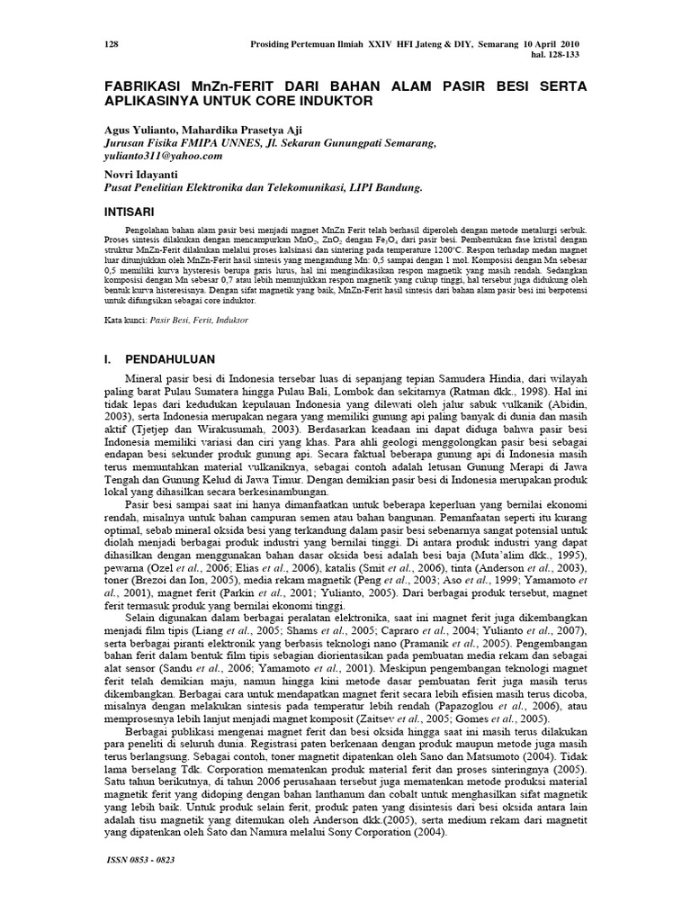 Fabrikasi Mnzn-Ferit Dari Bahan Alam Pasir Besi Serta Aplikasinya Untuk ...