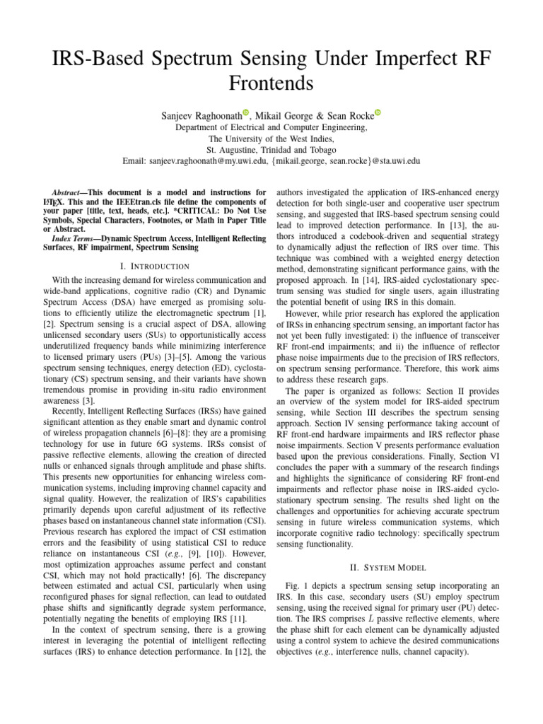 IRS-Aided Spectrum Sensing with RF Impairments | PDF | Cognitive Radio ...