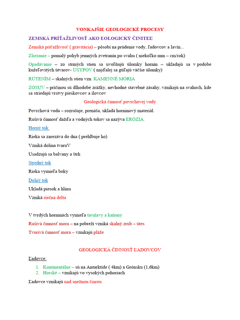 Vonkajšie Geologické Procesy - Poznámky | PDF