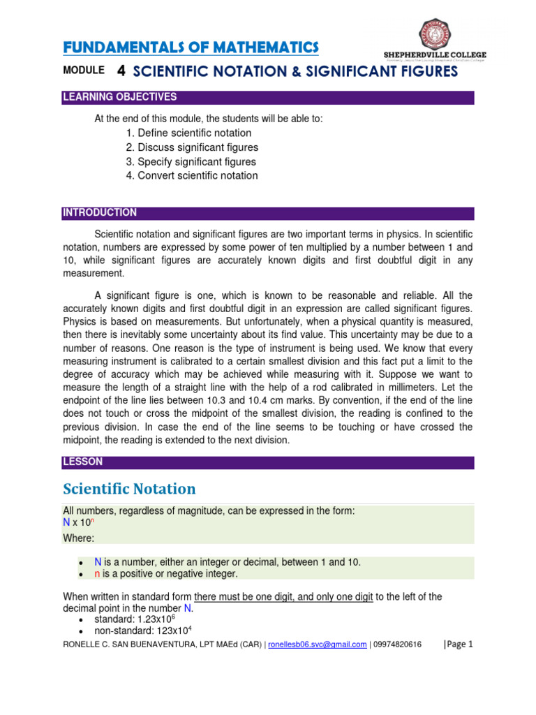 Funmath Module 4 - Scientific Notation and Significant Figures | PDF ...