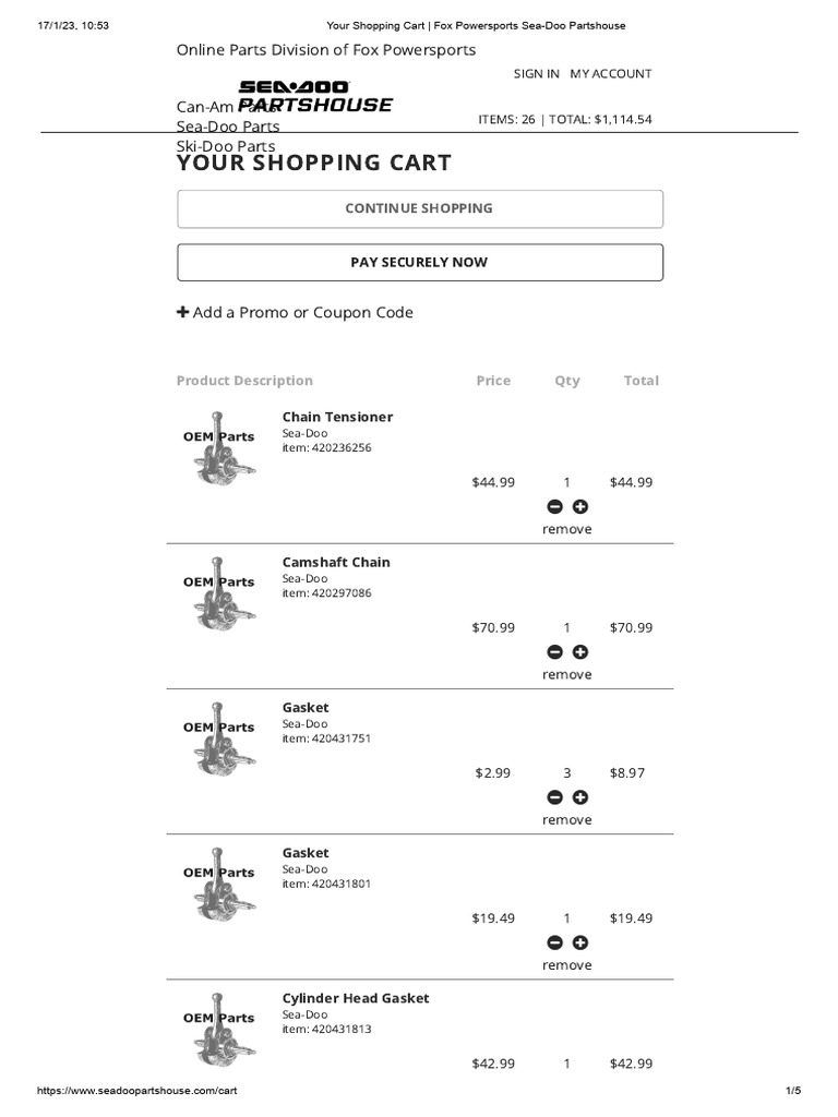 Your Shopping Cart _ Fox Powersports Sea-Doo Partshouse | PDF ...