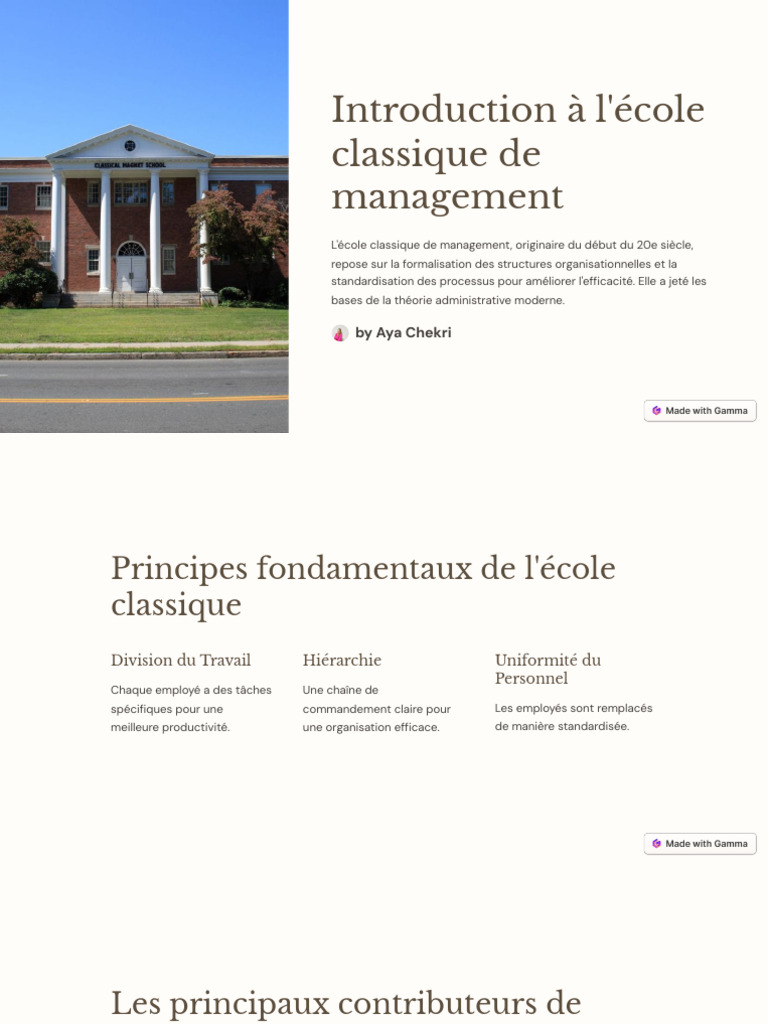 Introduction À L'école Classique de Management: by Aya Chekri | PDF