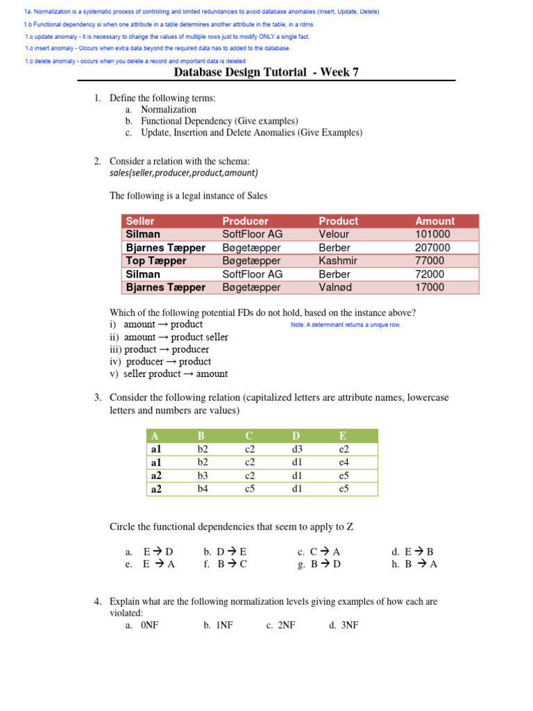 Database Design Tutorial - Week7 Functional Dependencies | PDF | Information Technology ...
