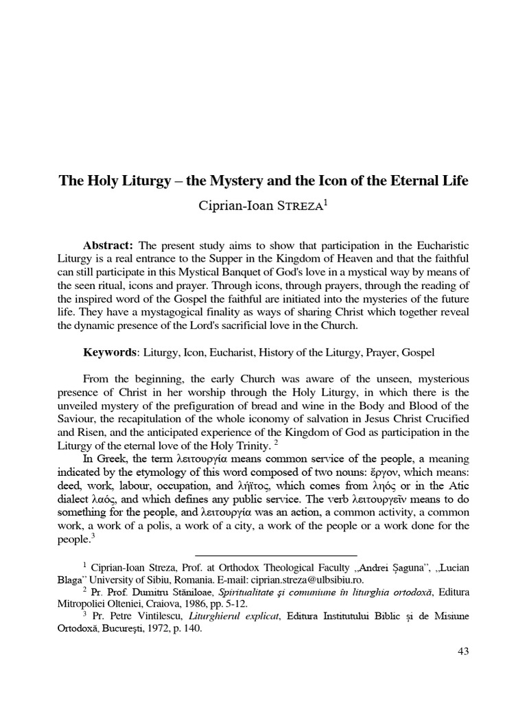 The Holy Liturgy and Eternal Life | PDF | Eucharist | Logos (Christianity)