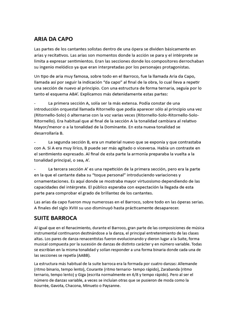 Aria Da Capo | PDF | Aria | Suite (Música)