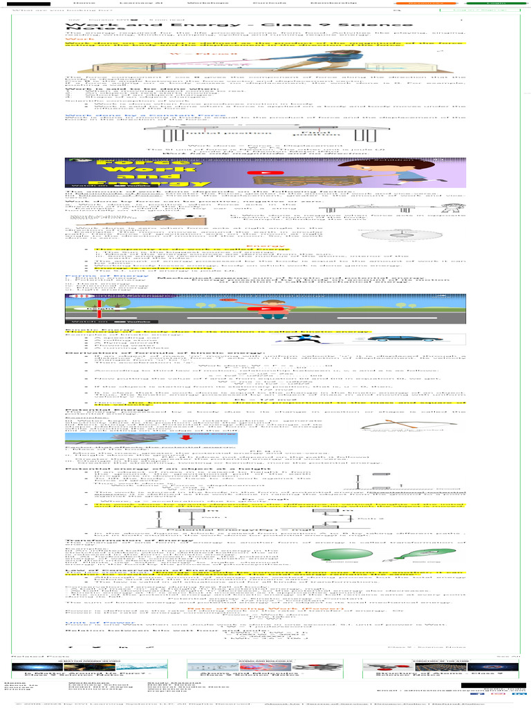 Class 9 Notes on Work and Energy | PDF | Potential Energy | Kinetic Energy