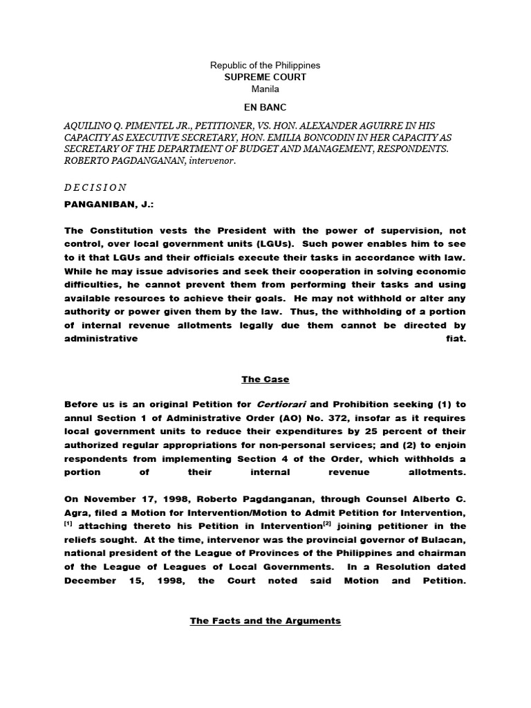 Pimentel Jr. v. Aguirre | PDF | Fiscal Policy | Devolution