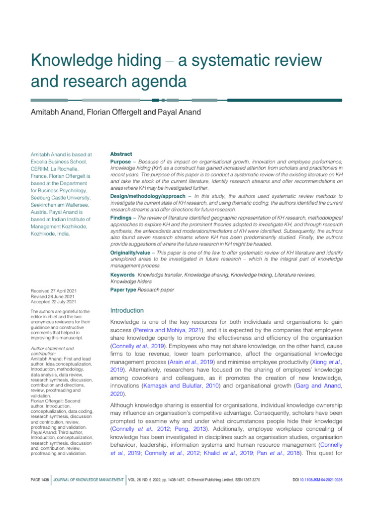 Knowledge Hiding Paper | PDF | Systematic Review | Methodology