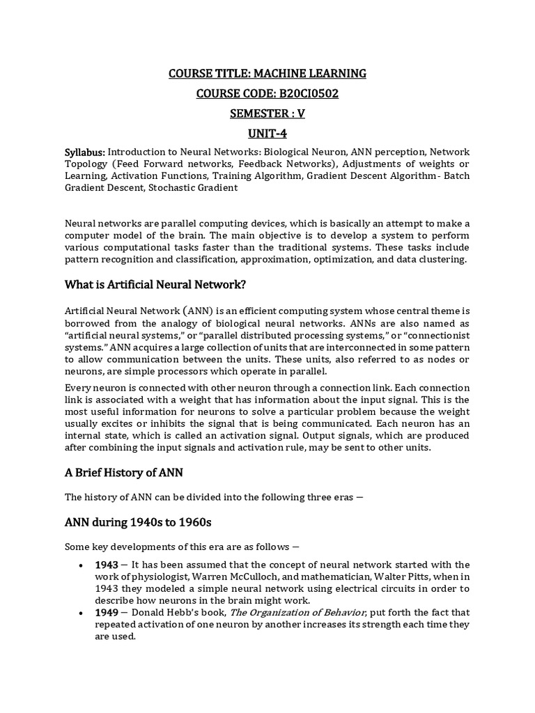 ML Unit4 | PDF | Artificial Neural Network | Dendrite