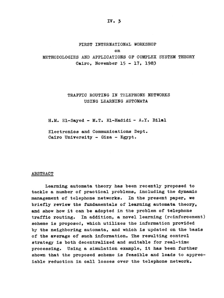 1983 Traffic Routing In Telephone Networks Using Learning Automata Hel Sayed 2022 10 30