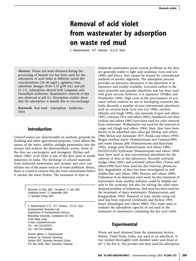 Namasivayam 02 | PDF | Adsorption | Ph Namasivayam 02 | PDF | Adsorption | Ph