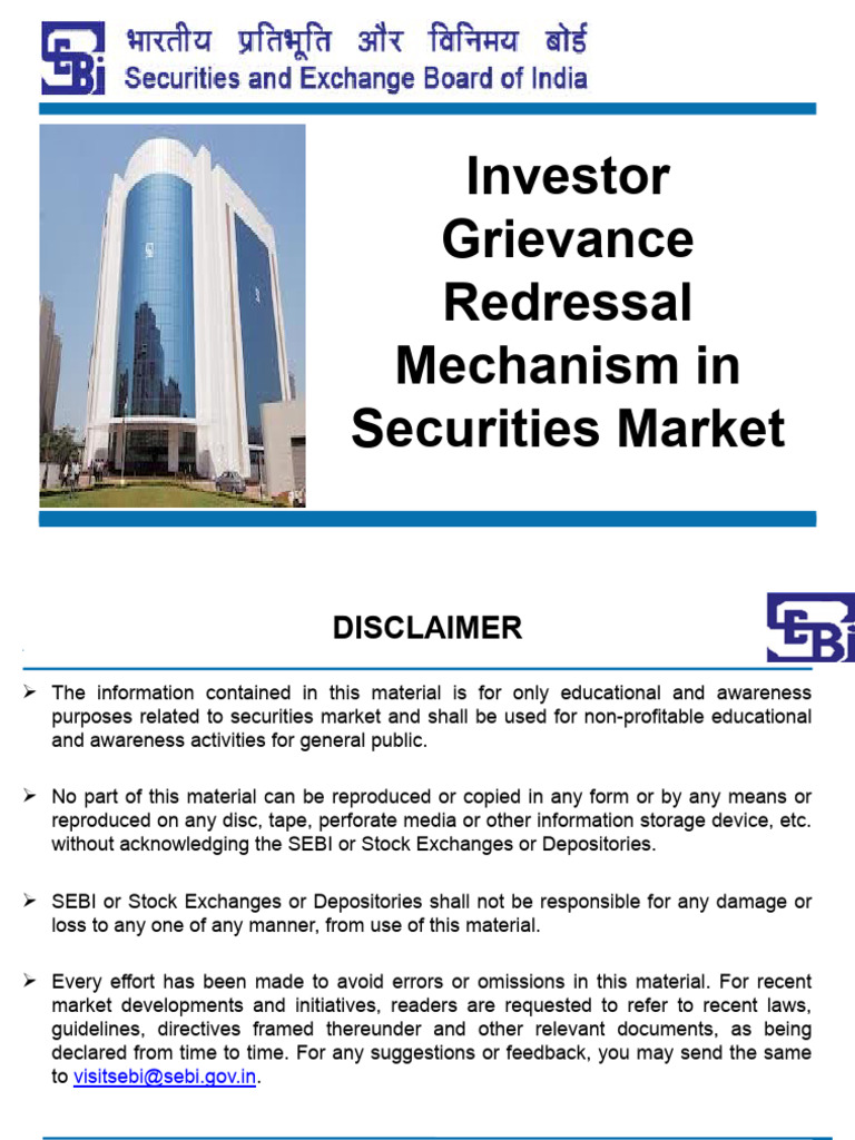 PPT-9 Investor Grievance Redressal Mechanism-SEBI Scores, NSE, BSE ... PPT-9 Investor Grievance Redressal Mechanism-SEBI Scores, NSE, BSE ...