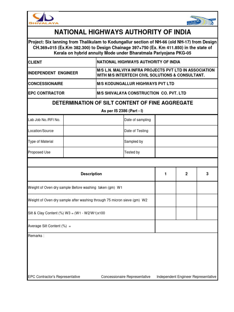 Silt Content of Fine Aggregate | PDF