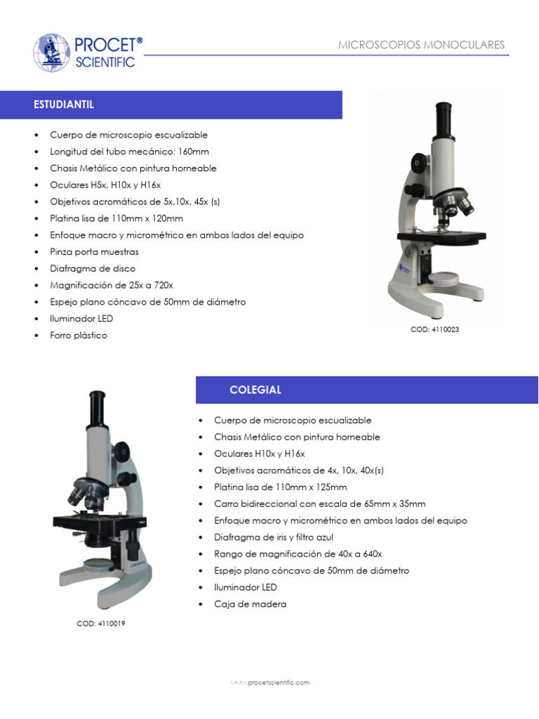 Microscopios Monoculares y Sus Partes | PDF | Radiación ...