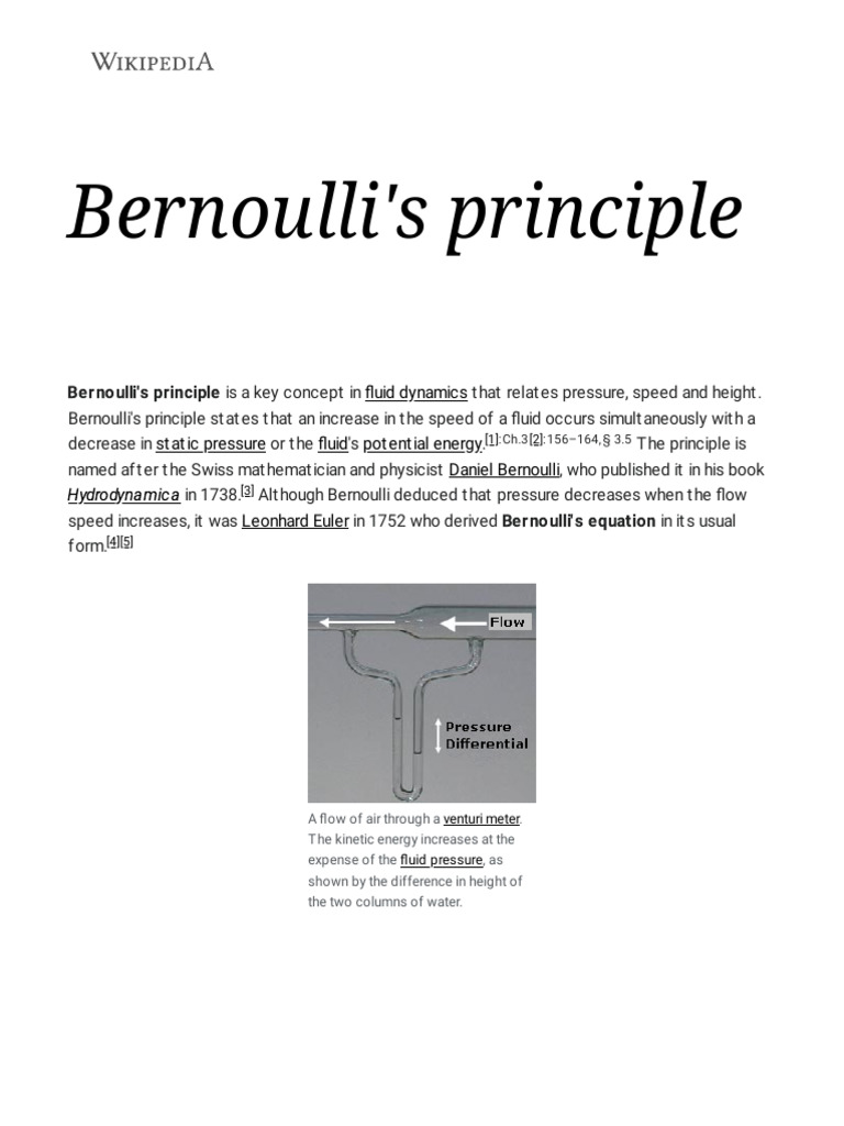 Bernoulli's Principle - Wikipedia | PDF | Fluid Dynamics | Fluid Mechanics