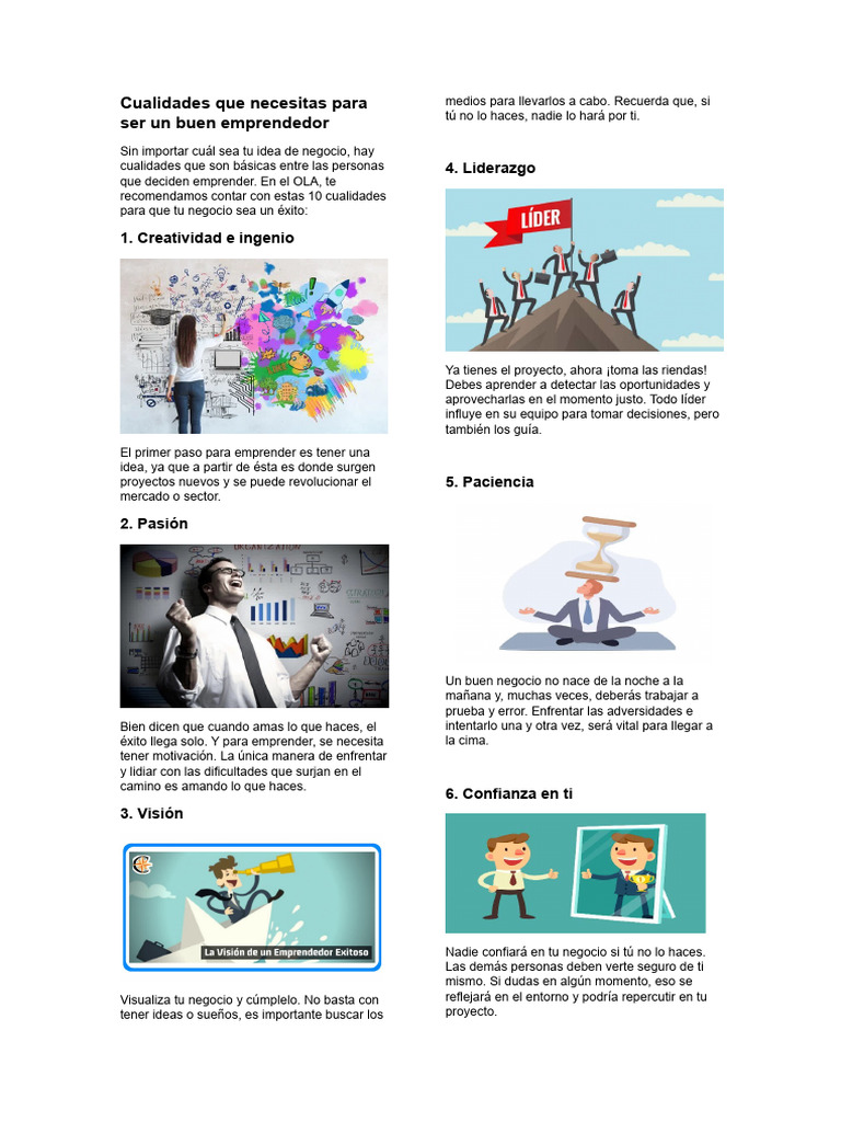 Cualidades Que Necesitas para Ser Un Buen Emprendedor | PDF ... Cualidades Que Necesitas para Ser Un Buen Emprendedor | PDF ...